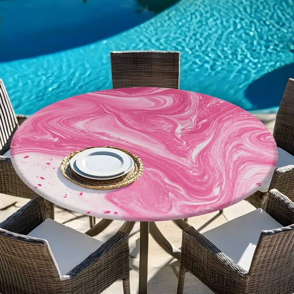 Abstract Marble Texture Round Fitted Tablecloth with Elastic Edge ...
