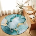 Abstract Marble Texture Round Rug 3ft Green Gold Gradient Washable Area ...