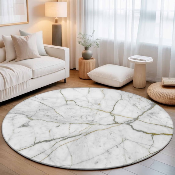 Abstract Marble Texture Round Rug 5ft Gray Stone with Stripes Washable ...