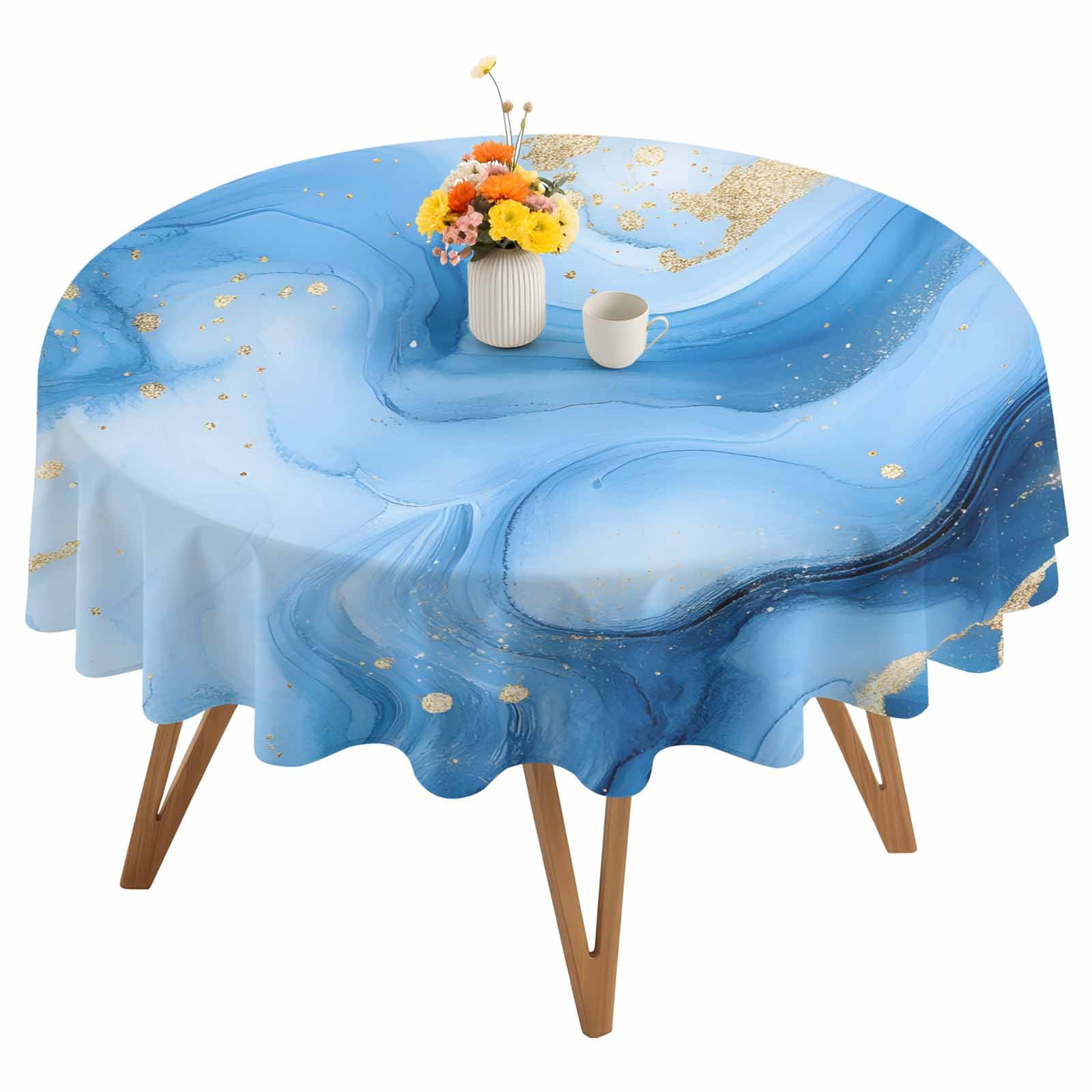 Abstract Marble Texture Round Tablecloth 54 inches Gold Blue Gradient ...