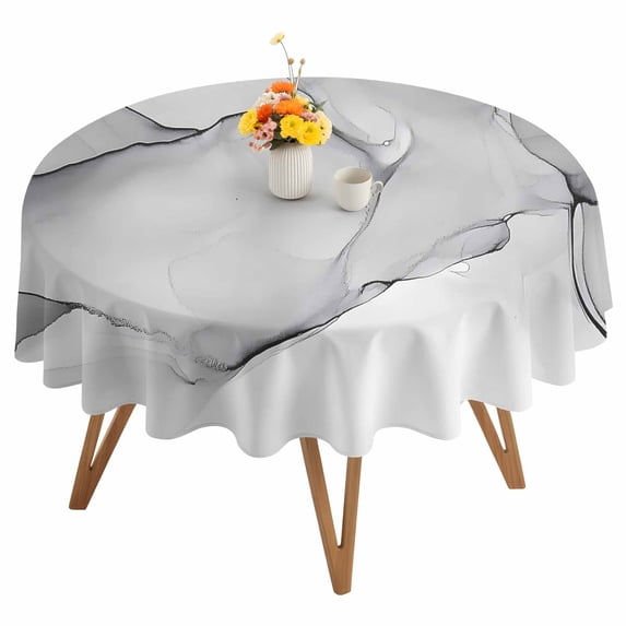 Abstract Marble Texture Round Tablecloth 54 inches Gradient Light Gray ...