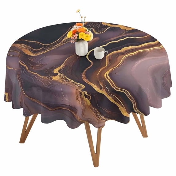 Abstract Marble Texture Round Tablecloth 54 inches Purple Gold Waves ...