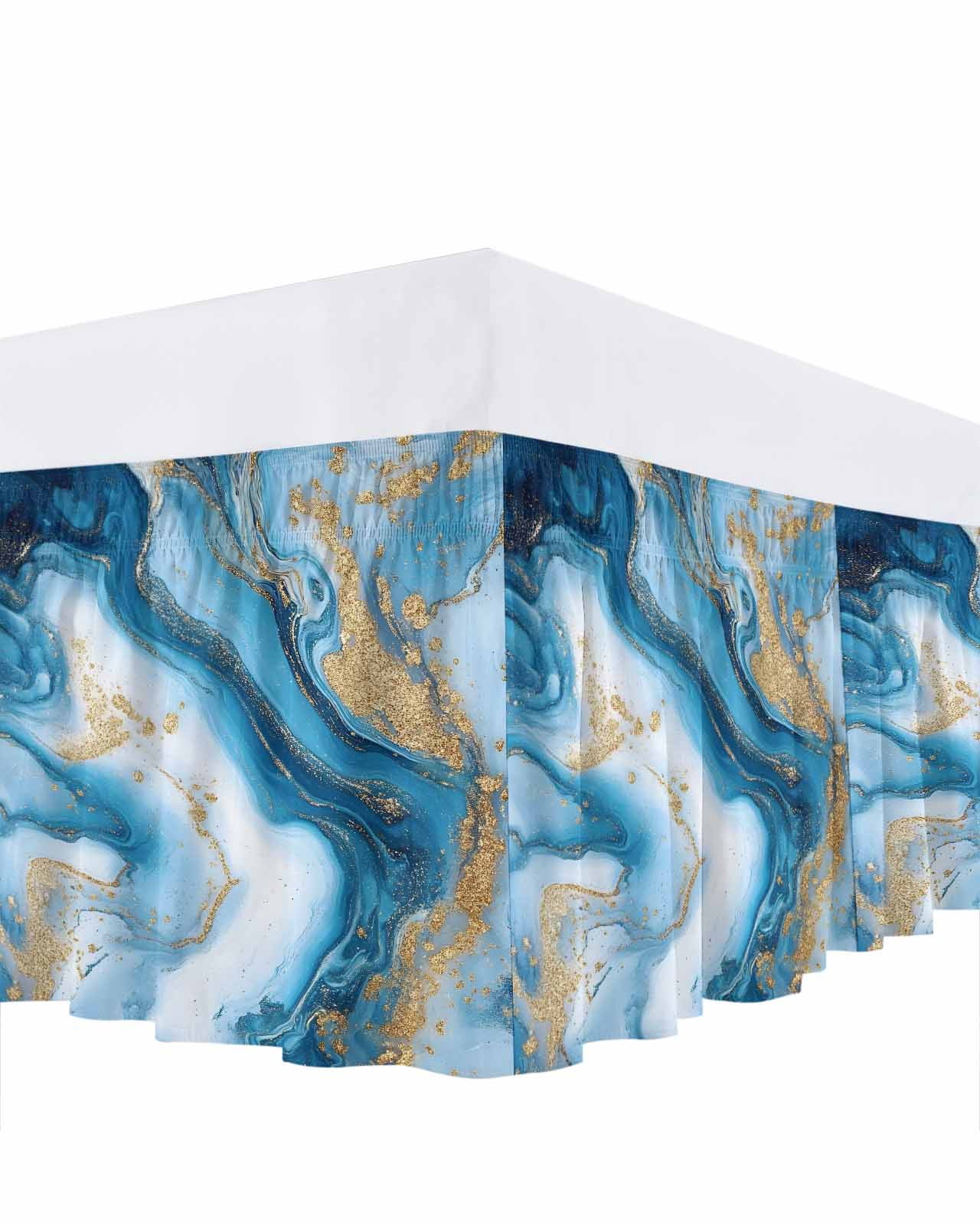 Abstract Marble Texture Ruffle Bed Skirt California King Size Blue ...