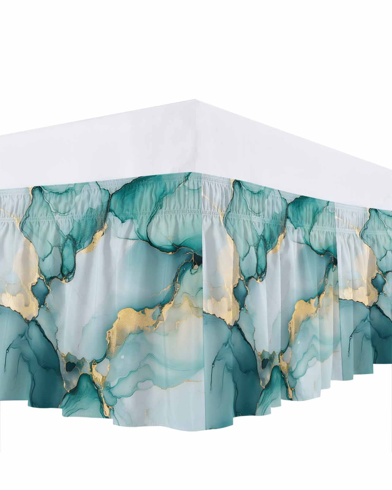 Abstract Marble Texture Ruffle Bed Skirt California King Size Gold Teal ...