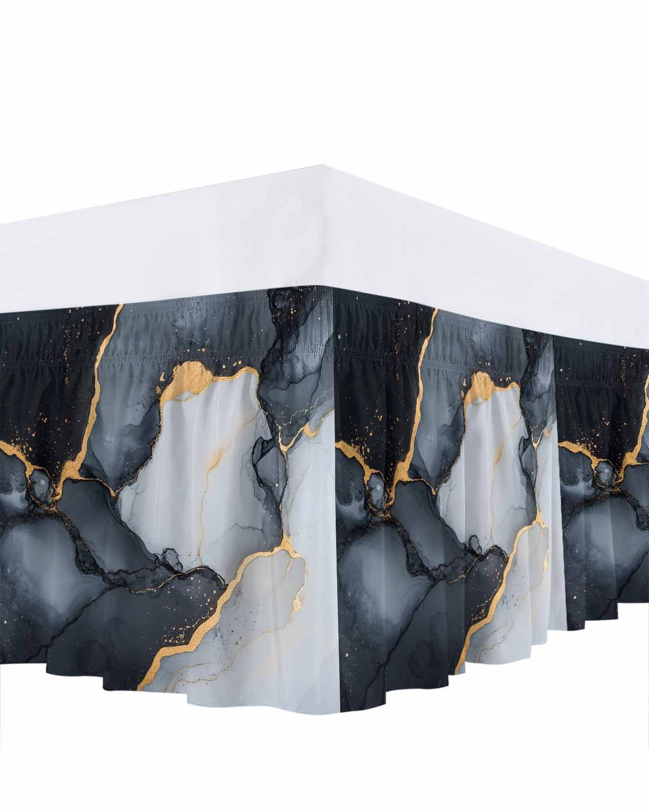 Abstract Marble Texture Ruffle Bed Skirt King Size Gold Crack Black ...