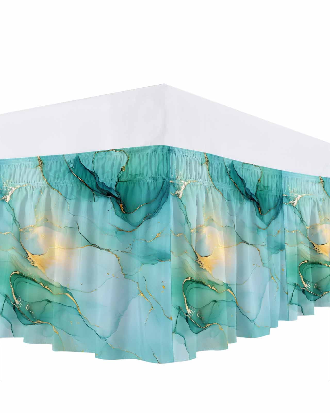Abstract Marble Texture Ruffle Bed Skirt Queen Size Gold Crack Teal ...