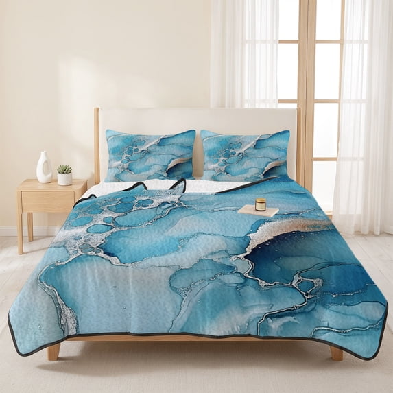 Abstract Marble Texture Seamless 3 Pieces Quilt Set,1 Quilt with 2 ...
