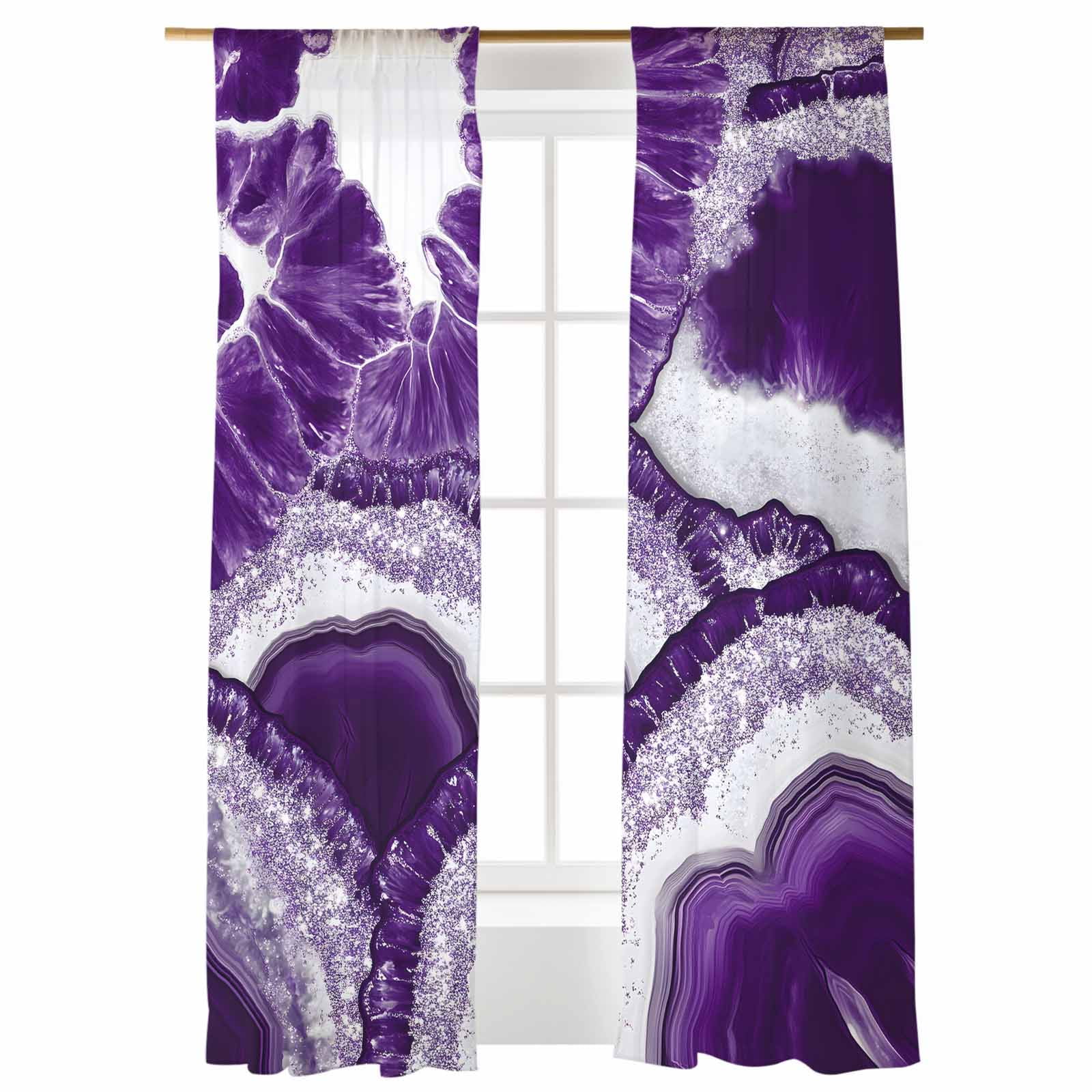 Abstract Marble Texture Sheer Curtains 108 inches Long 2 Panels Set ...