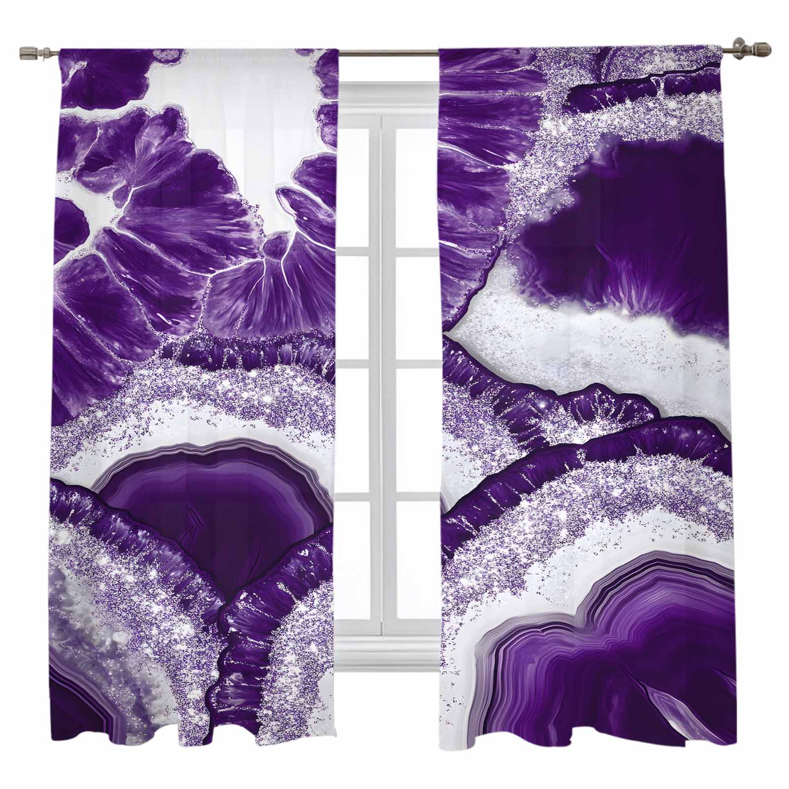 Abstract Marble Texture Sheer Curtains 63 inches Long 2 Panels Set ...