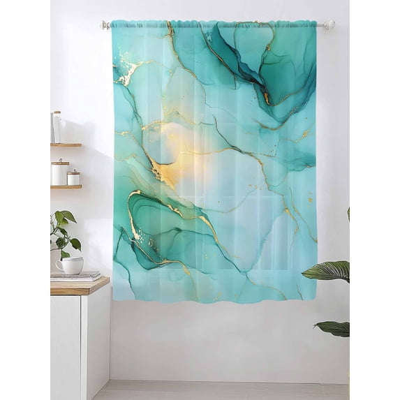 Abstract Marble Texture Sheer Curtains 72 Inch Long 1 Panel Gold Crack ...