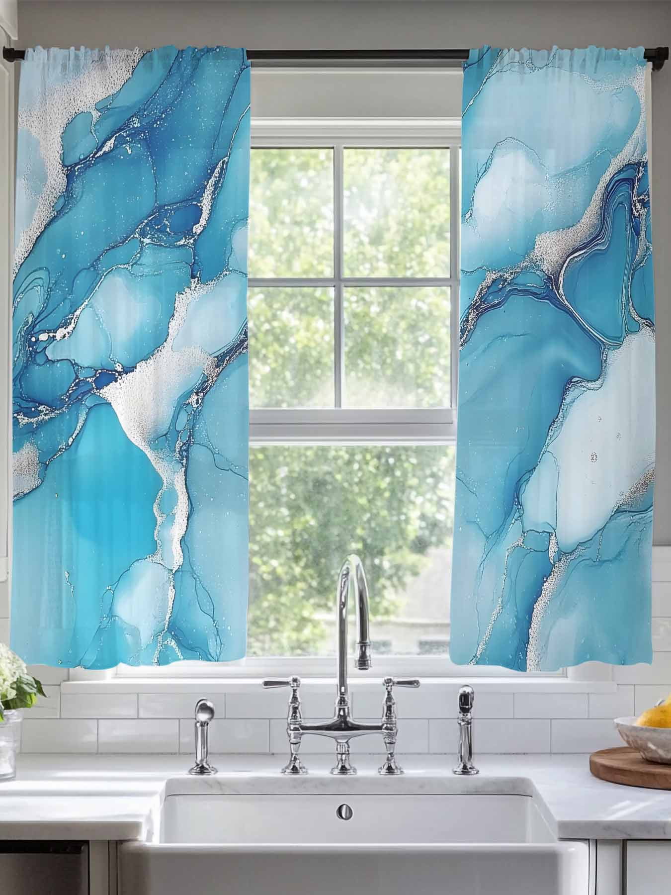 Abstract Marble Texture Sheer Curtains 72 Inches Long 2 Panels Modern ...