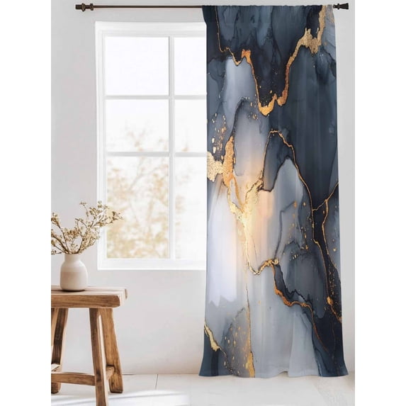 Abstract Marble Texture Sheer Curtains 84 Inch Long 1 Panel Gold Crack ...