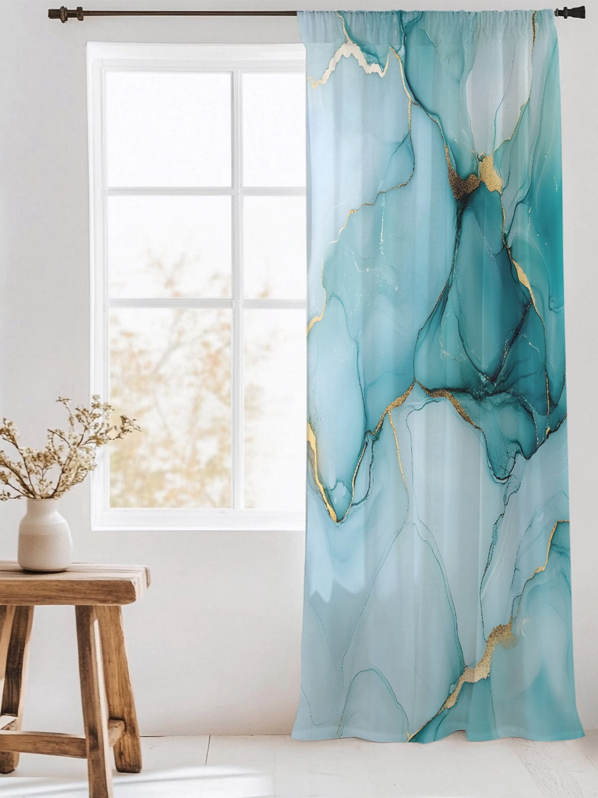Abstract Marble Texture Sheer Curtains 84 Inch Long 1 Panel Teal ...