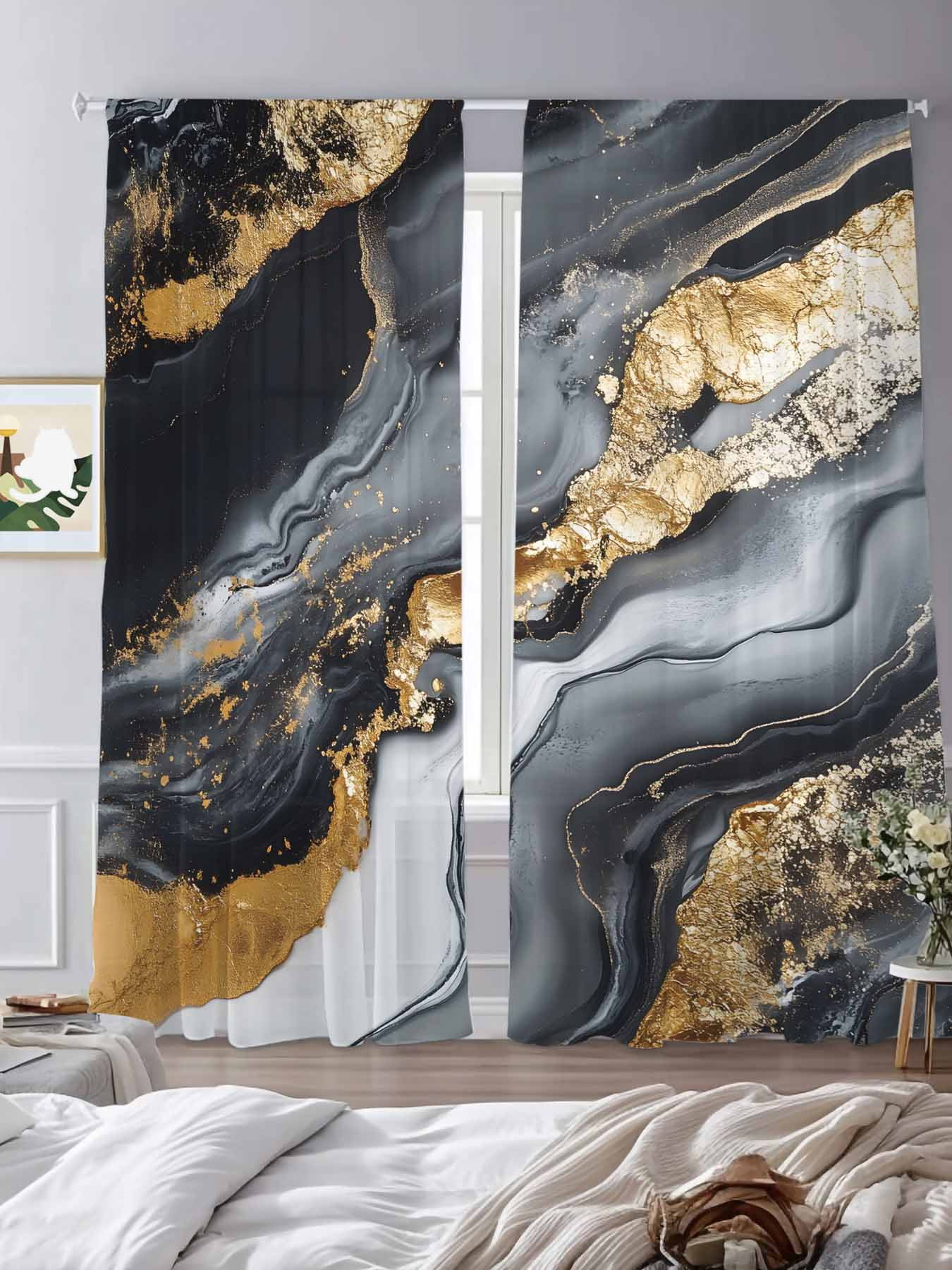 Abstract Marble Texture Sheer Curtains 84 inches Long 2 Panels Set ...