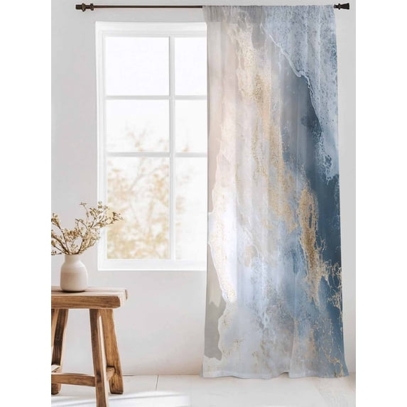 Abstract Marble Texture Sheer Curtains 96 Inch Long 1 Panel Blue Yellow ...