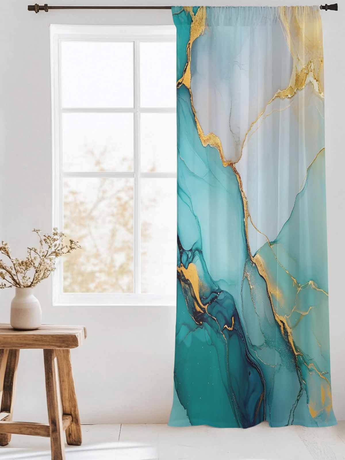 Abstract Marble Texture Sheer Curtains 96 Inch Long 1 Panel Dark Green ...
