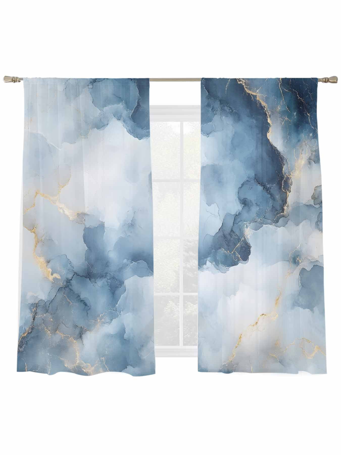 Abstract Marble Texture Sheer Curtains for Living Room Bedroom, Light ...