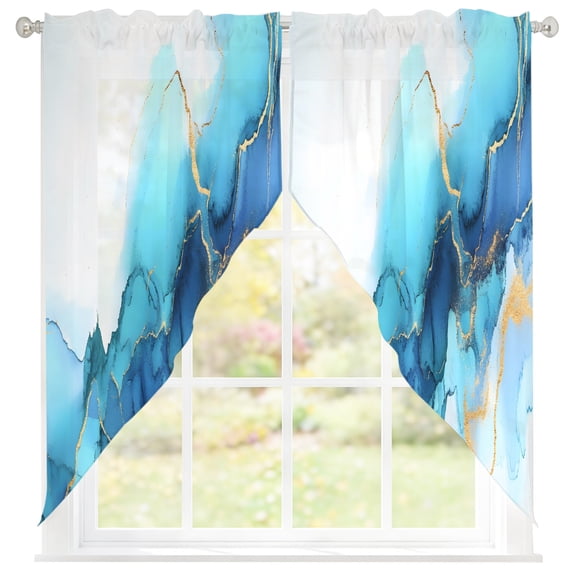 Abstract Marble Texture Sheer Curtains Swag Valances for Windows Blue ...