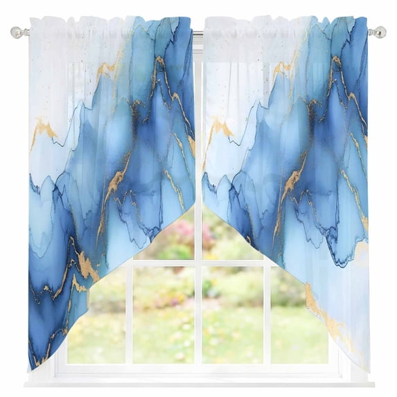 Abstract Marble Texture Sheer Curtains Swag Valances for Windows Gold ...