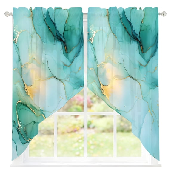 Abstract Marble Texture Sheer Curtains Swag Valances for Windows Gold ...