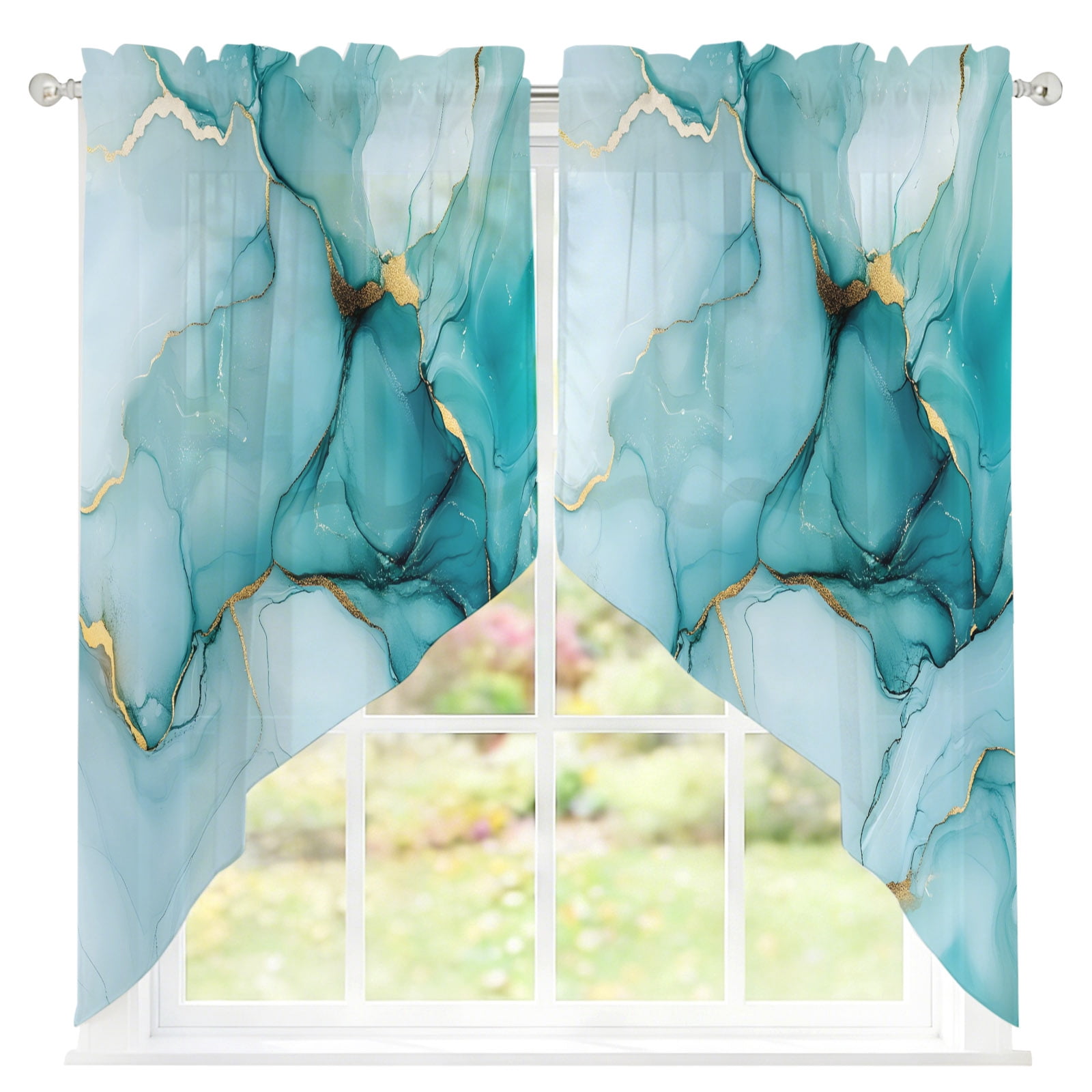 Abstract Marble Texture Sheer Curtains Swag Valances for Windows Teal ...