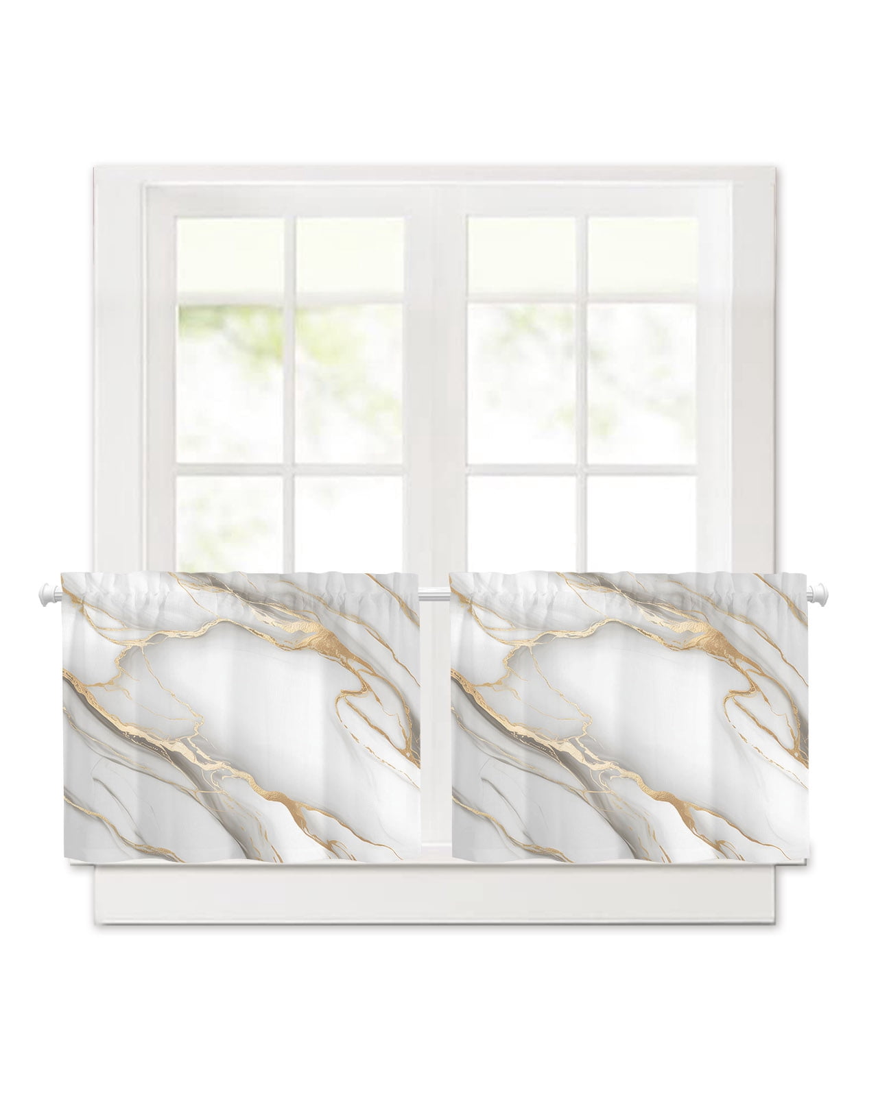 Abstract Marble Texture Short Blackout Curtains 24 Inch Long,Gold ...