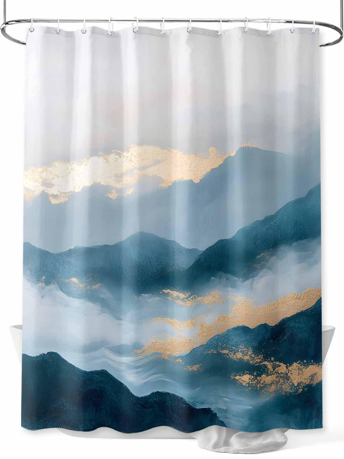 Abstract Marble Texture Shower Curtain, Gradient Mountain Green Forest ...