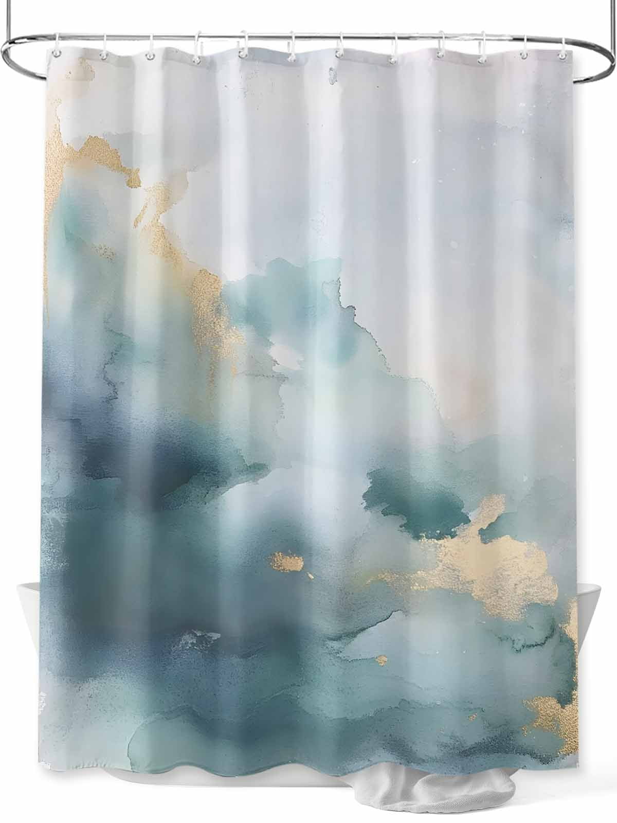 Abstract Marble Texture Shower Curtain, Green Golden Graffiti Art ...