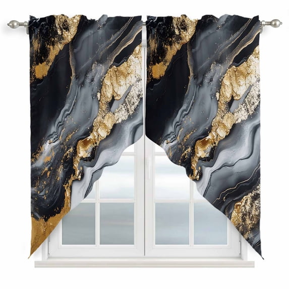 Abstract Marble Texture Swag Curtain Valance for Small Windows, Black ...