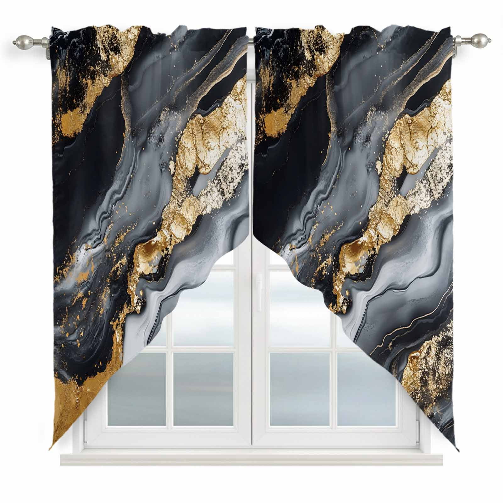 Abstract Marble Texture Swag Curtain Valance for Window 2 Panels Black ...