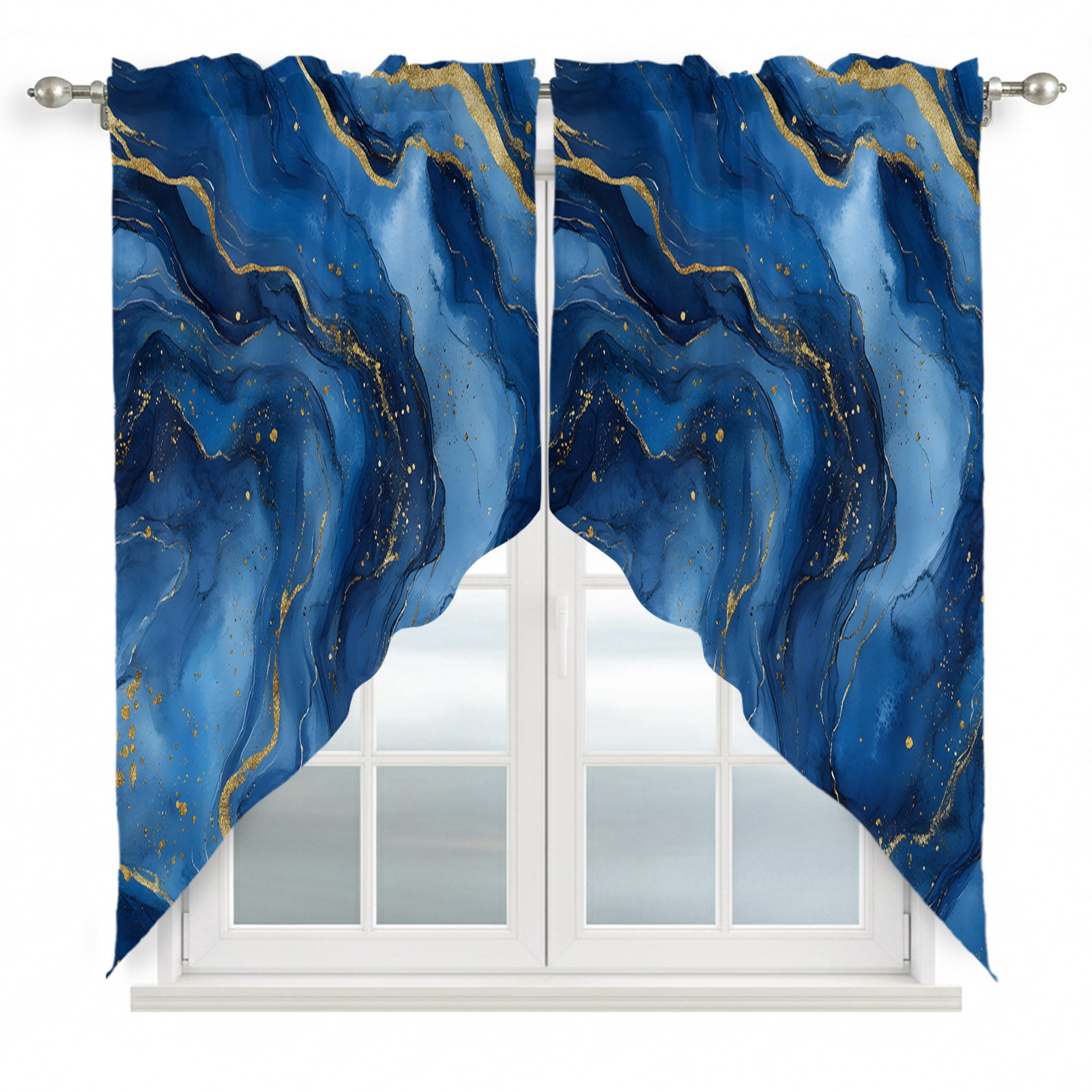 Abstract Marble Texture Swag Curtain Valance for Window 2 Panels Blue ...