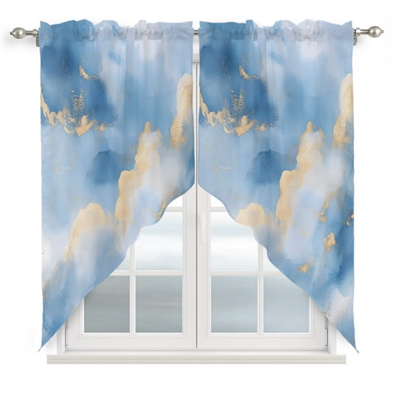 Abstract Marble Texture Swag Curtain Valance for Window 2 Panels Blue ...