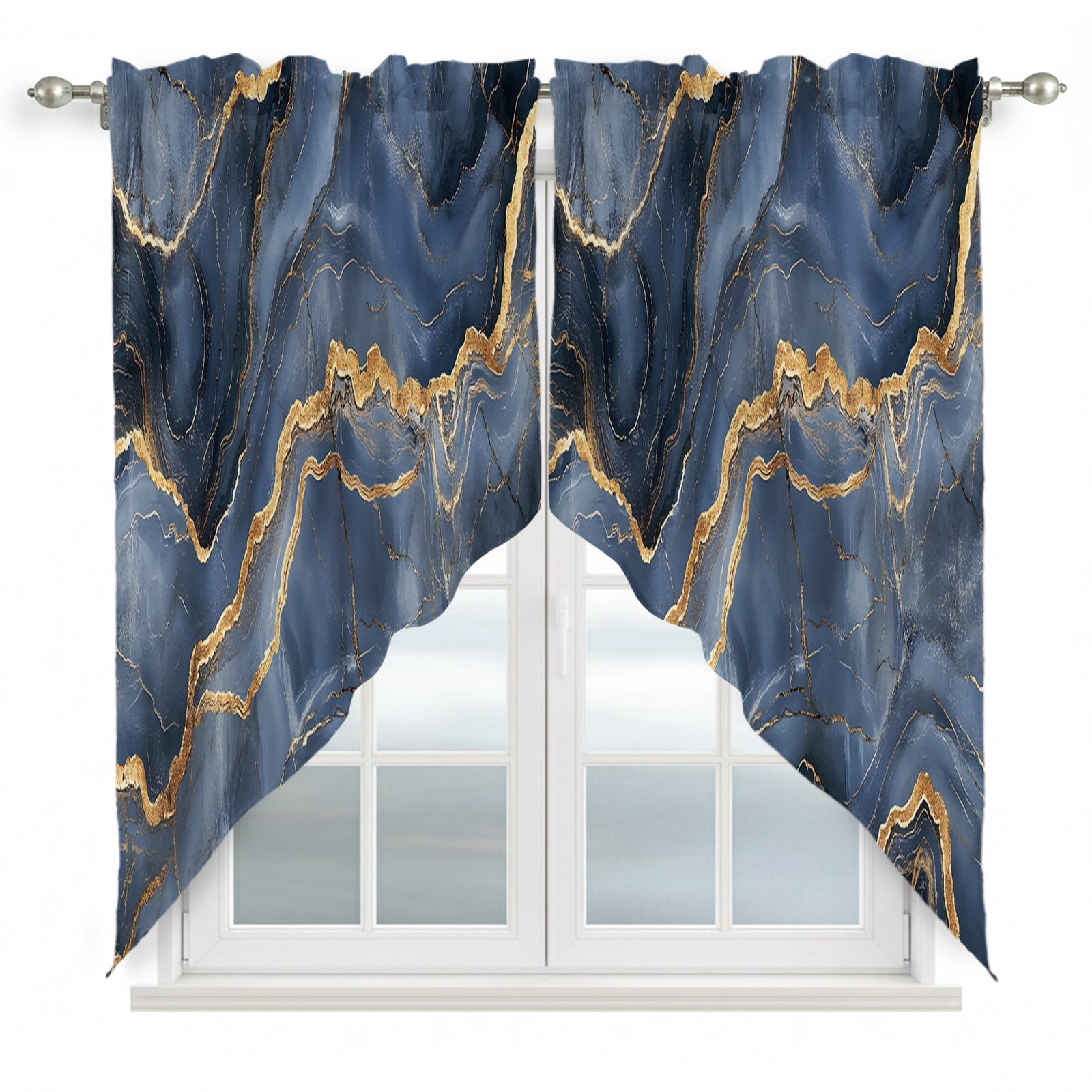 Abstract Marble Texture Swag Curtain Valance for Window 2 Panels Blue ...
