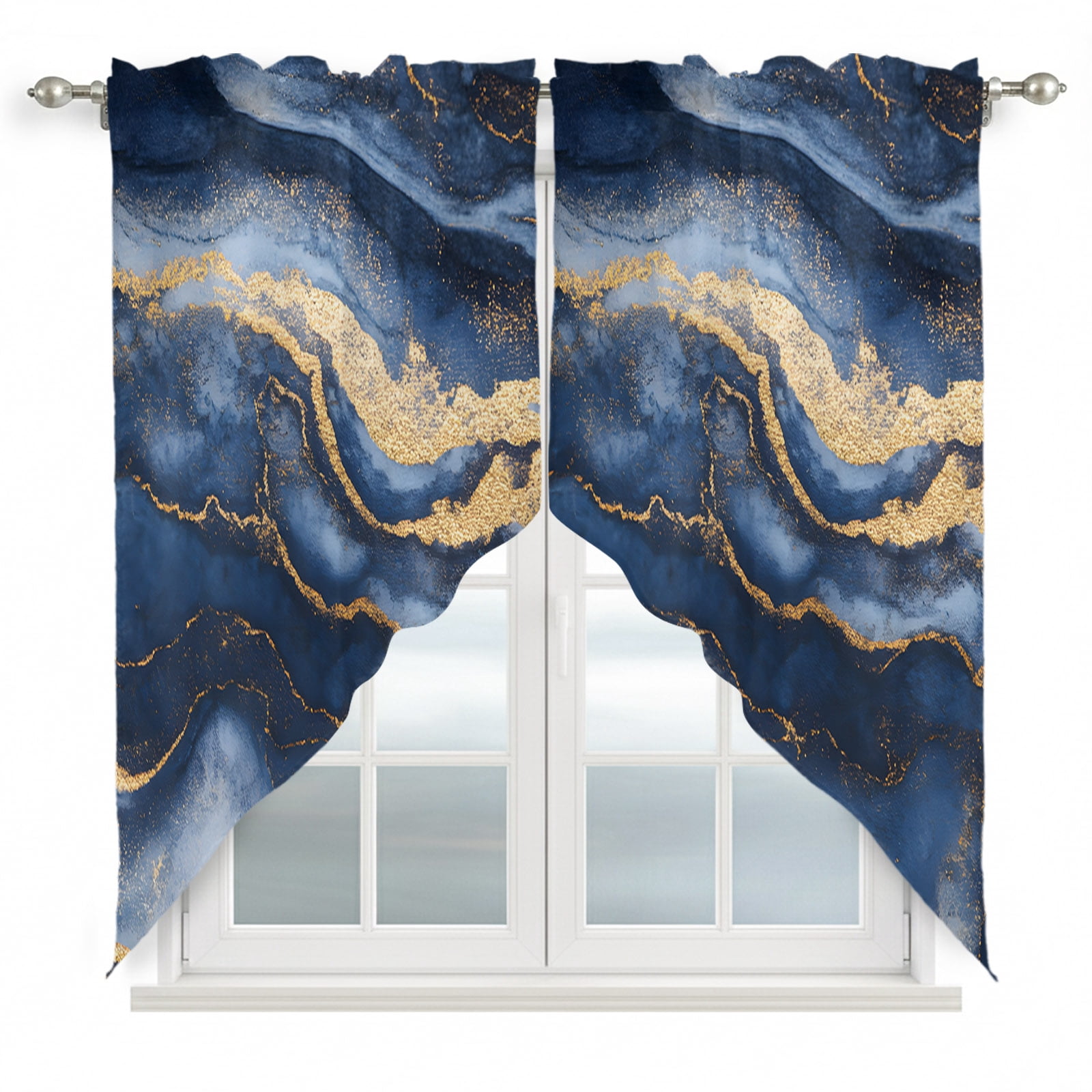 Abstract Marble Texture Swag Curtain Valance for Window 2 Panels Blue ...