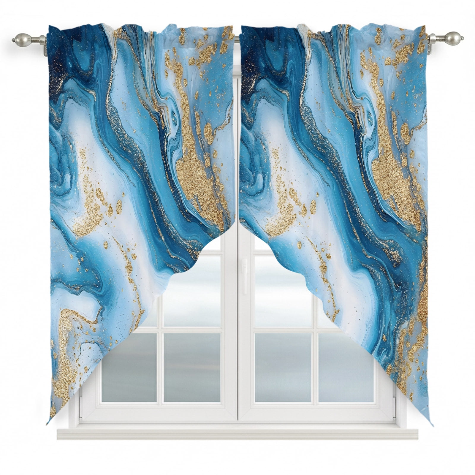 Abstract Marble Texture Swag Curtain Valance for Window 2 Panels Blue ...