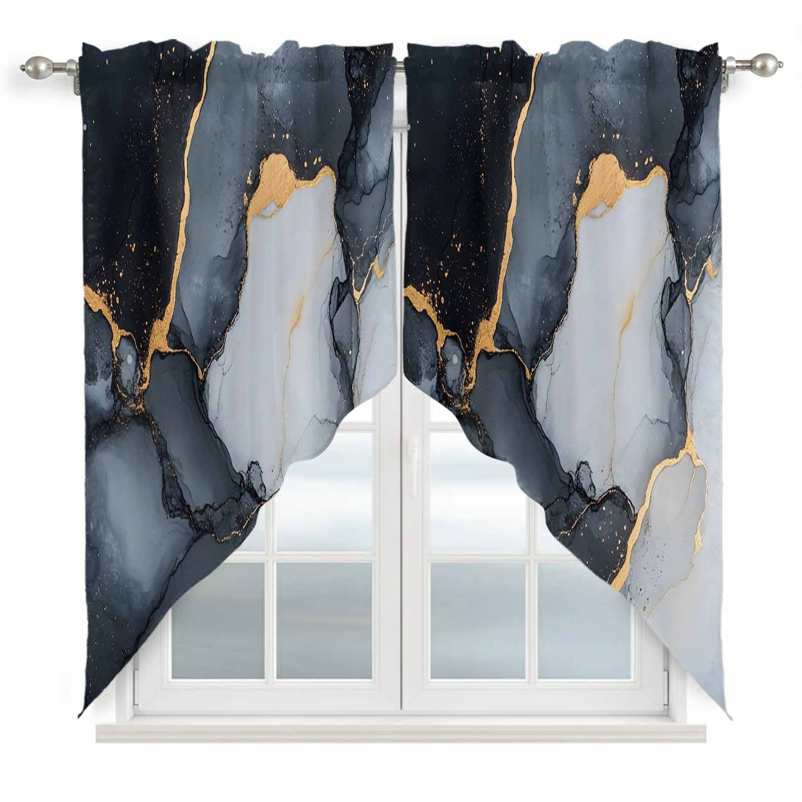 Abstract Marble Texture Swag Curtain Valance for Window 2 Panels Gold ...