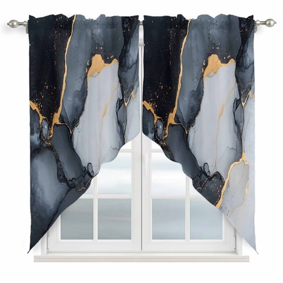 Abstract Marble Texture Swag Curtain Valance for Window 2 Panels Gold ...