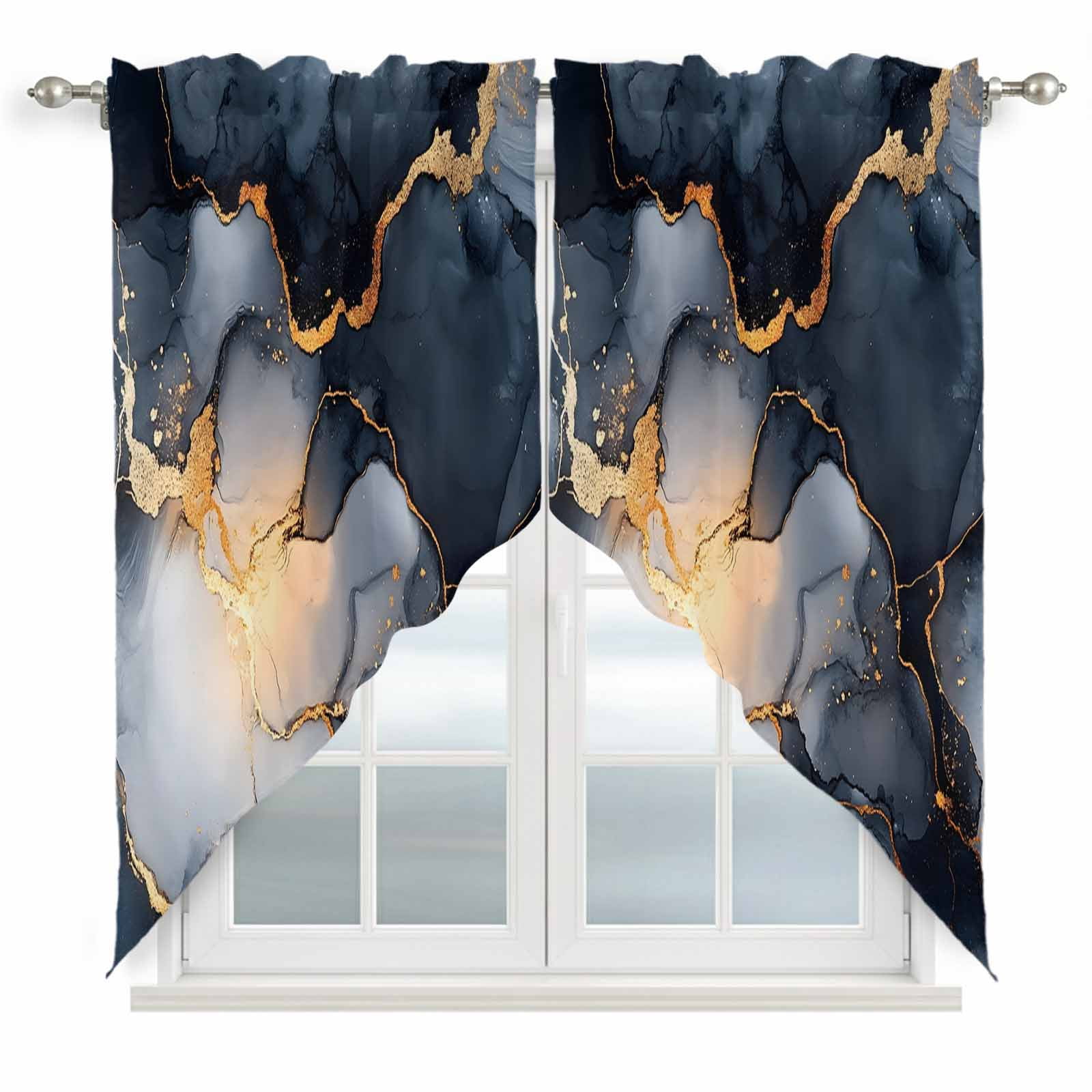 Abstract Marble Texture Swag Curtain Valance for Window 2 Panels Gold ...