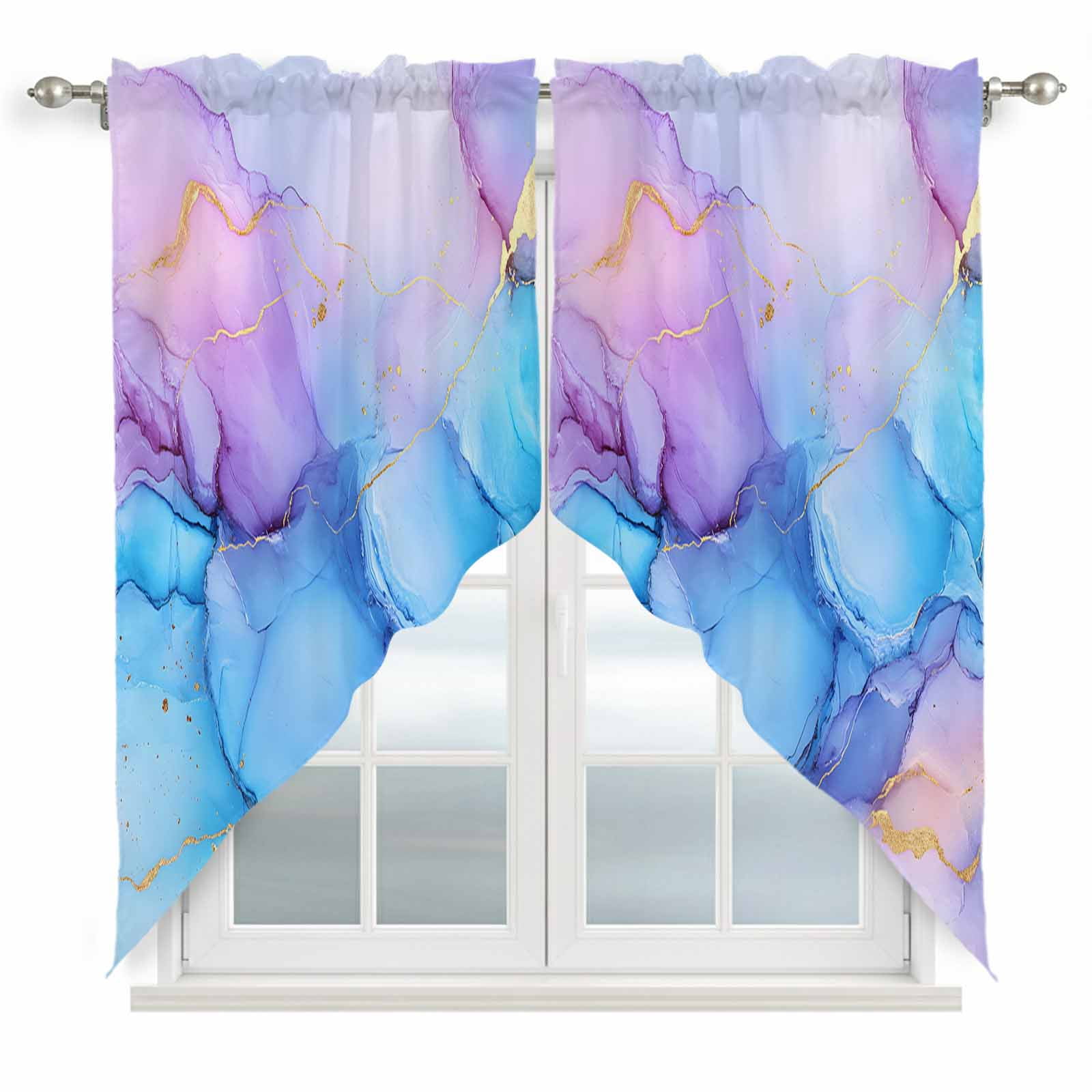 Abstract Marble Texture Swag Curtain Valance for Window 2 Panels Gold ...