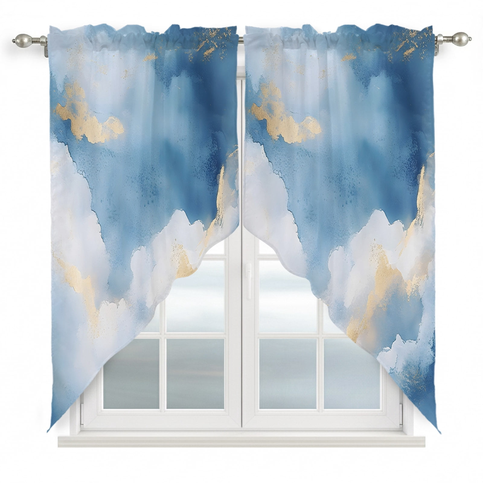 Abstract Marble Texture Swag Curtain Valance for Window 2 Panels Golden ...