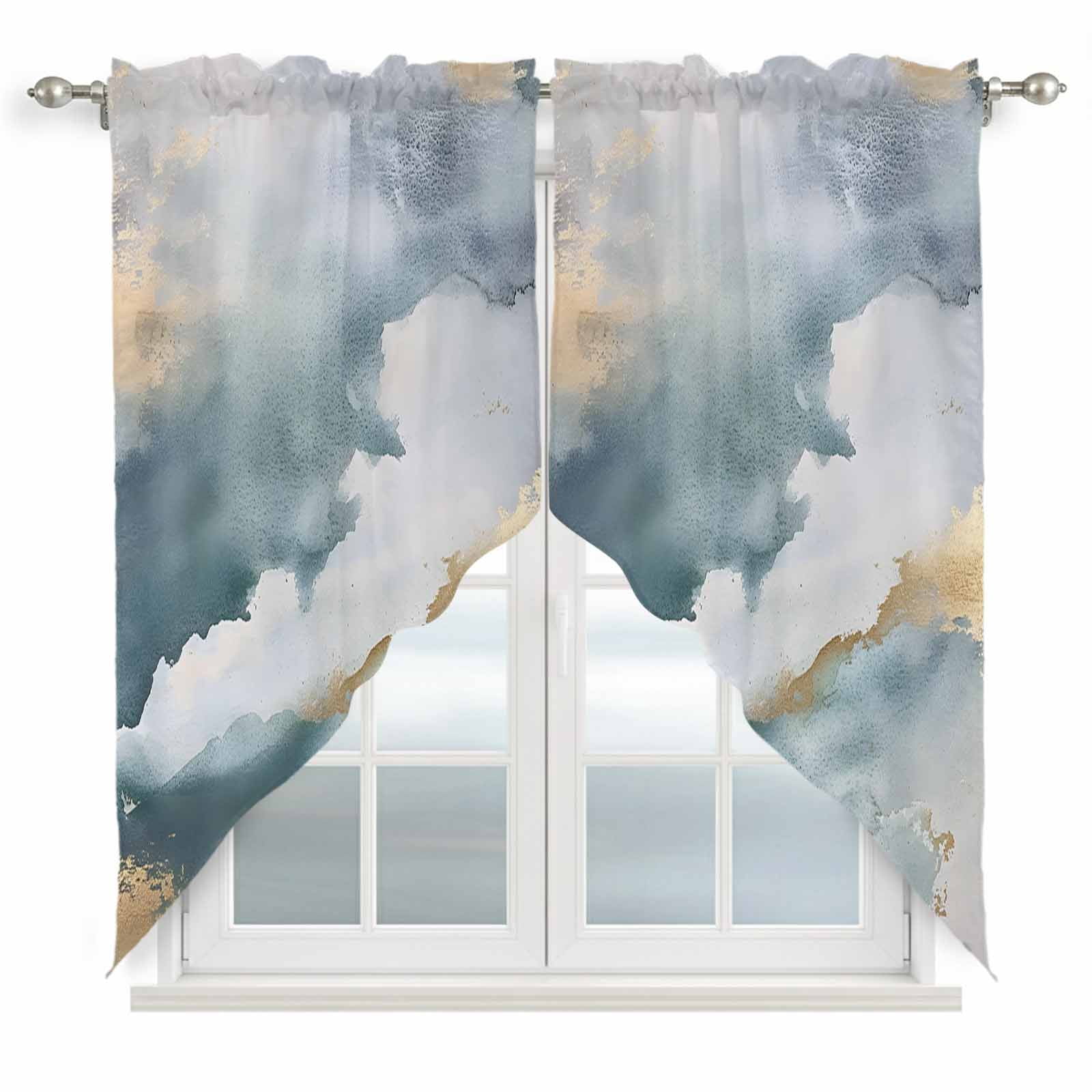 Abstract Marble Texture Swag Curtain Valance for Window 2 Panels Golden ...