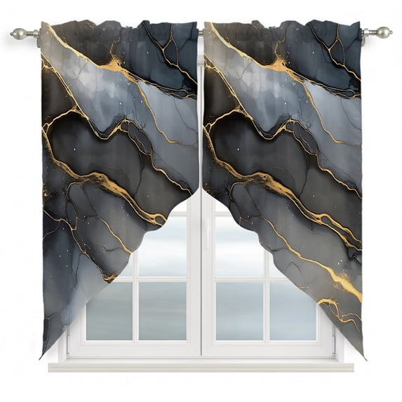 Abstract Marble Texture Swag Curtain Valance for Window 2 Panels Grey ...