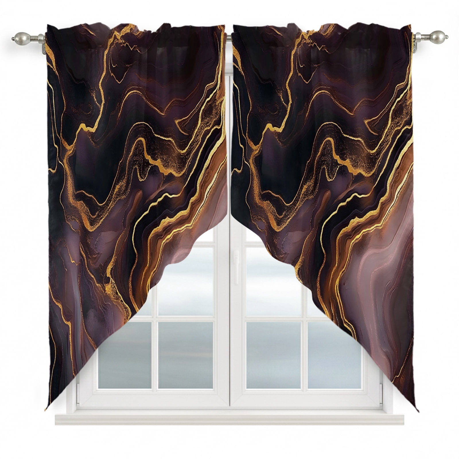 Abstract Marble Texture Swag Curtain Valance for Window 2 Panels Purple ...