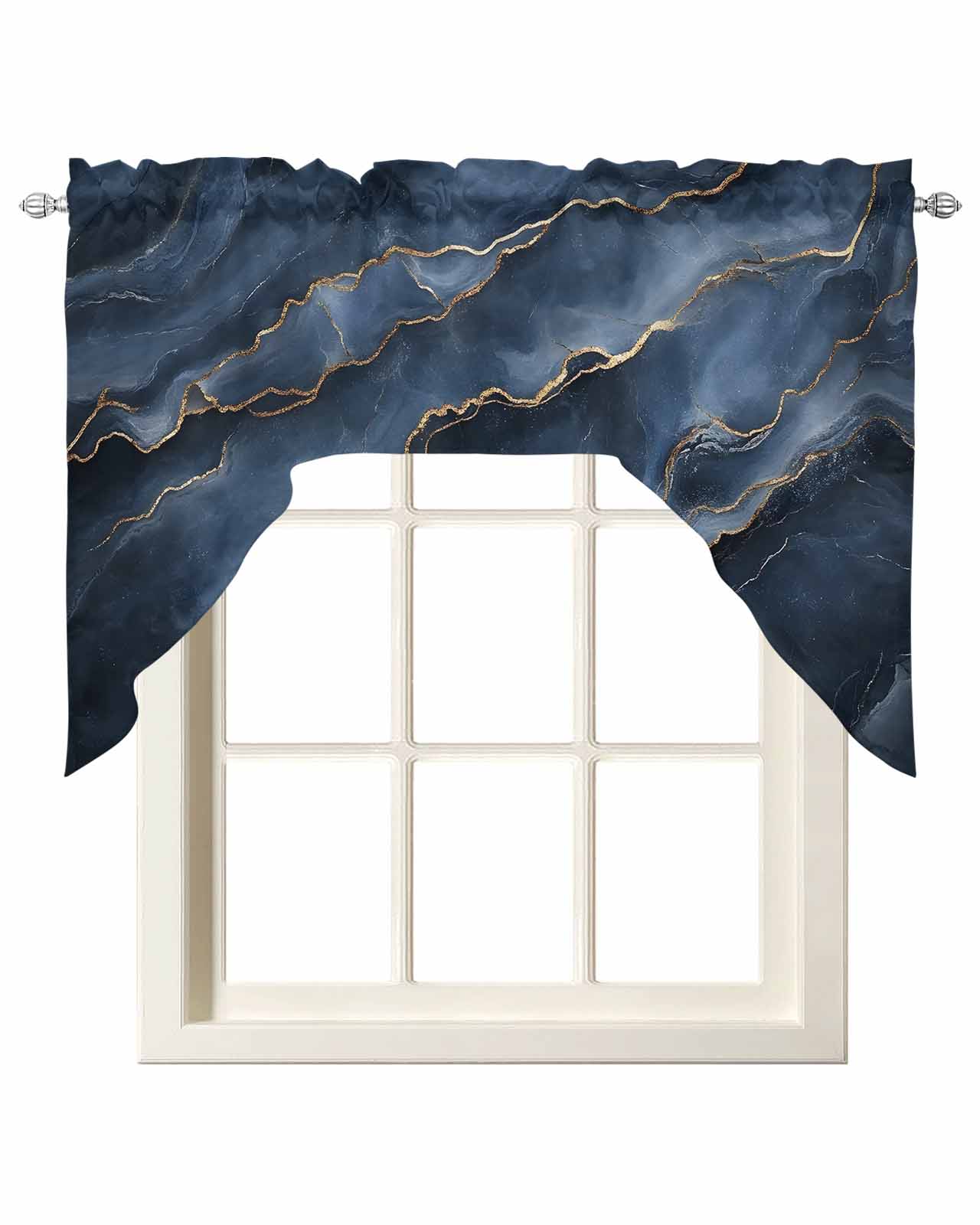 Abstract Marble Texture Swag Valance and Tier Curtains Set Deep Blue ...