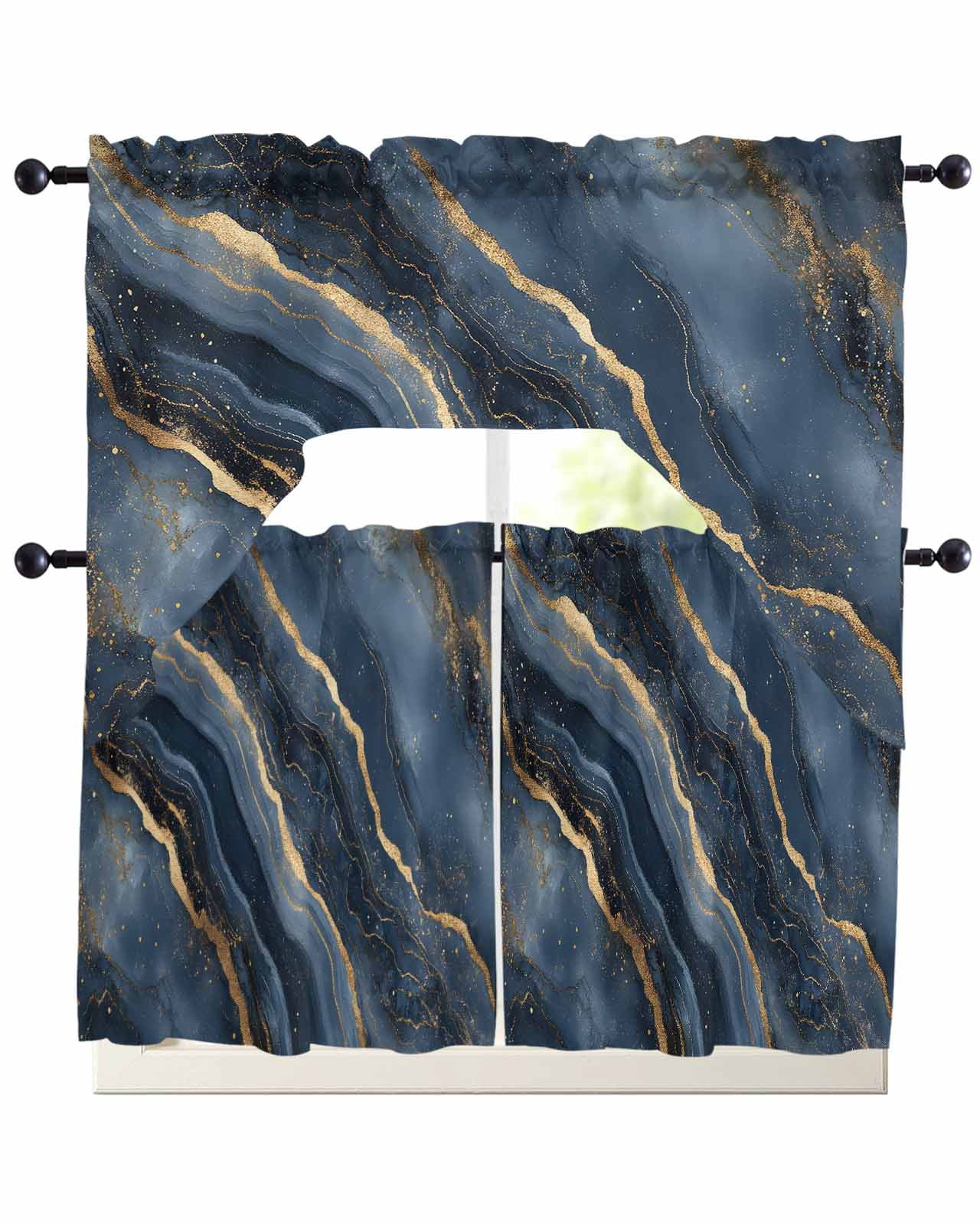 Abstract Marble Texture Swag Valance and Tier Curtains Set Gradient ...