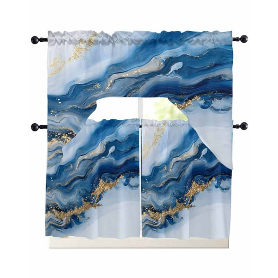 Abstract Marble Texture Swag Valance and Tier Curtains Set Waves ...