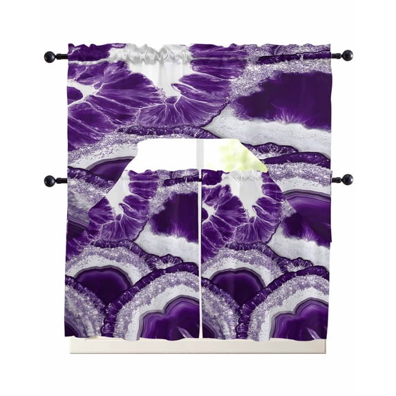 Abstract Marble Texture Swag Valance and Tier Curtains Set White Dark ...