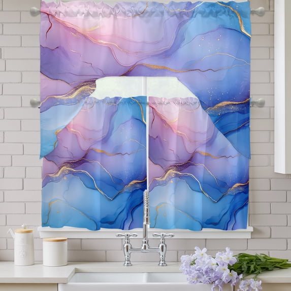 Abstract Marble Texture Swag Valance and Tier Set of 3, Blue Pink ...