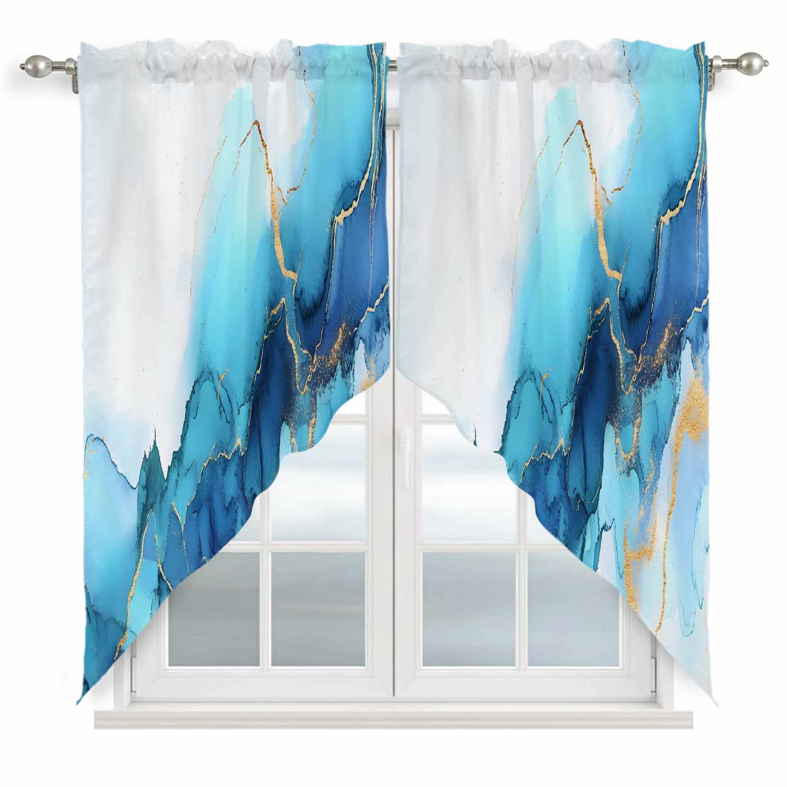 Abstract Marble Texture Swag Valances for Windows 36 inches Long, Blue ...