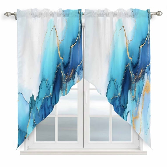 Abstract Marble Texture Swag Valances for Windows 36 inches Long, Blue ...